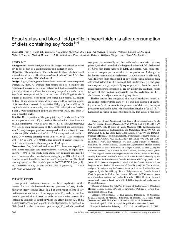 (PDF) Equol status and blood lipid profile in hyperlipidemia after ...