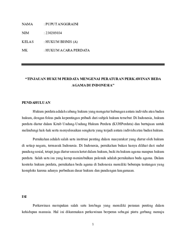 (PDF) ESSAY Puput Anggraini Hukum Acara Perdata