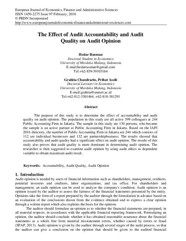 (PDF) The Effect of Audit Accountability and Audit Quality on Audit Opinion