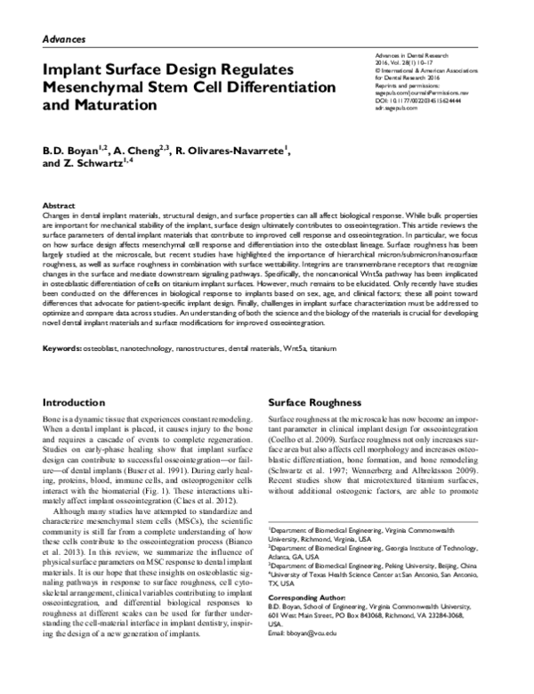 (PDF) Implant Surface Design Regulates Mesenchymal Stem Cell ...