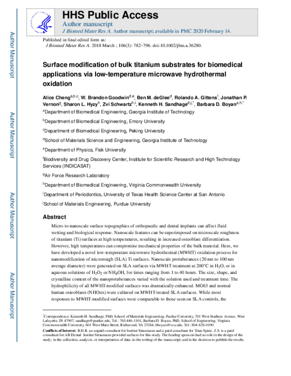 (PDF) Surface modification of bulk titanium substrates for biomedical ...