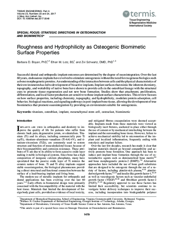 (PDF) Roughness and Hydrophilicity as Osteogenic Biomimetic Surface ...
