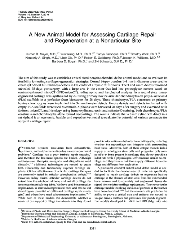 (PDF) A New Animal Model for Assessing Cartilage Repair and ...