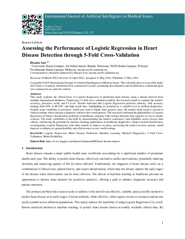 (PDF) Assessing the Performance of Logistic Regression in Heart Disease ...