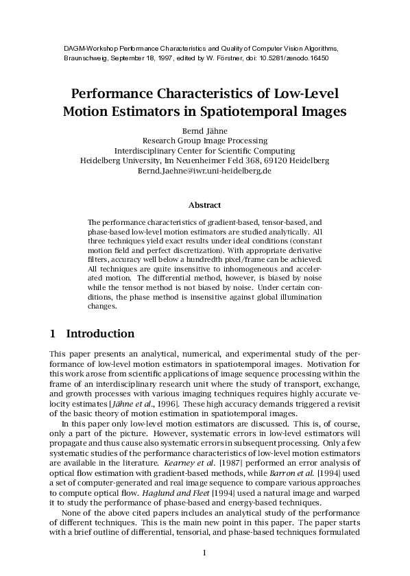 (PDF) Performance Characteristics of Low-Level Motion Estimators in ...