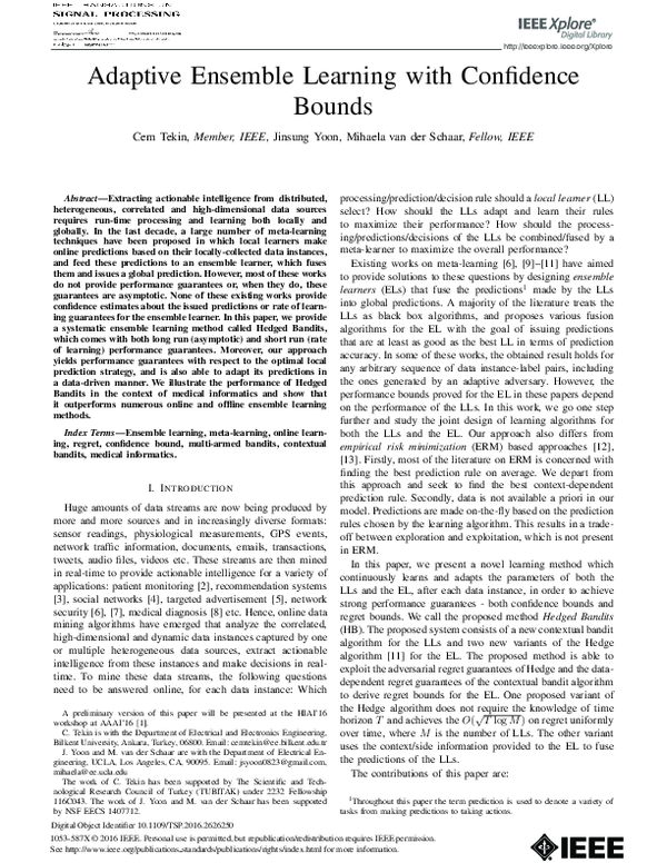 (PDF) Adaptive Ensemble Learning With Confidence Bounds