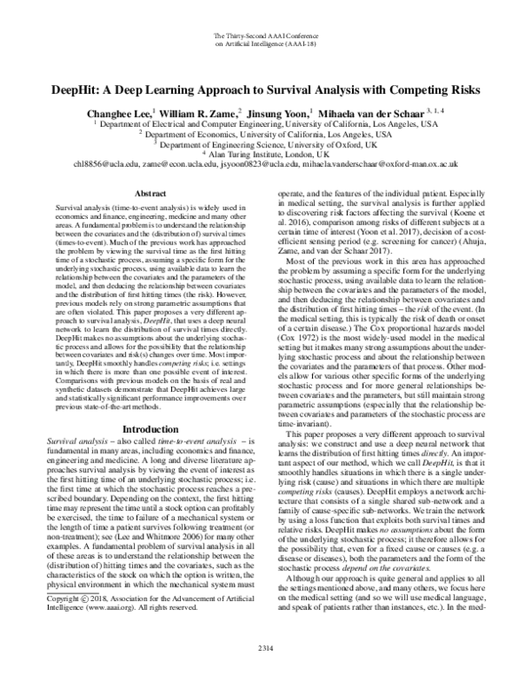 (PDF) DeepHit: A Deep Learning Approach to Survival Analysis With Competing Risks