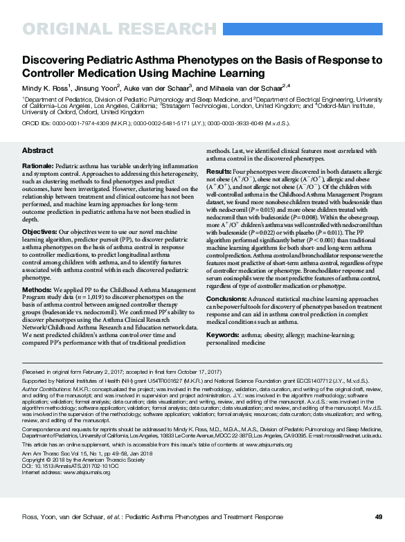 (PDF) Discovering Pediatric Asthma Phenotypes on the Basis of Response ...
