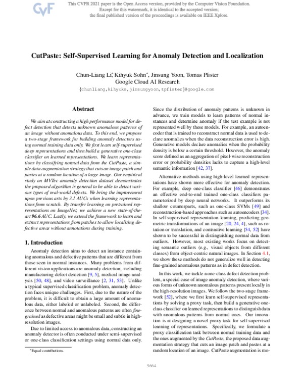 (PDF) CutPaste: Self-Supervised Learning for Anomaly Detection and Localization