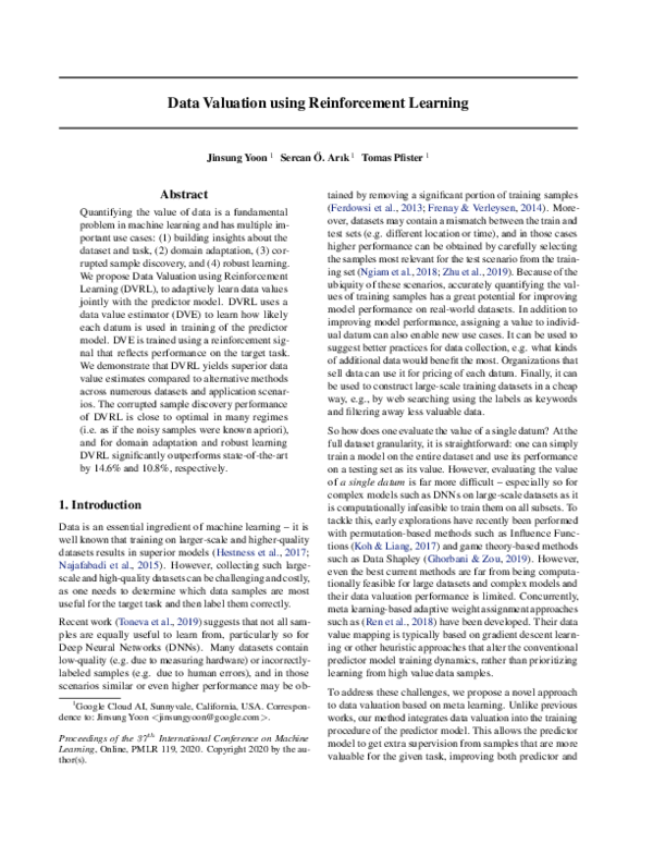 (PDF) Data Valuation using Reinforcement Learning