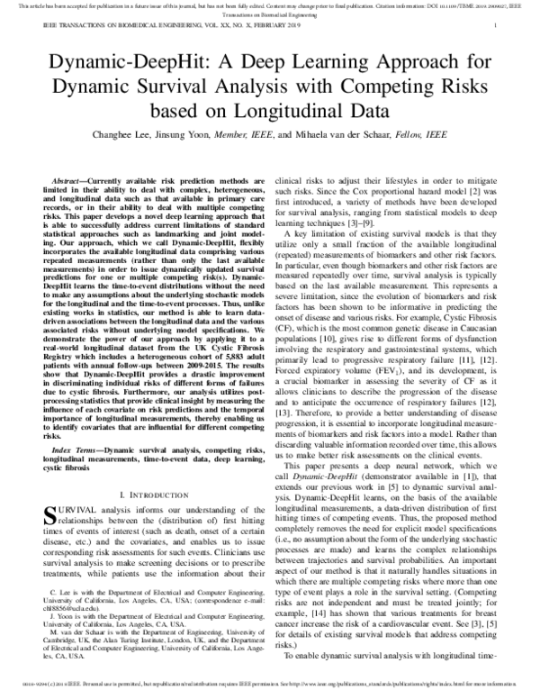 (PDF) Dynamic-DeepHit: A Deep Learning Approach for Dynamic Survival Analysis With Competing ...