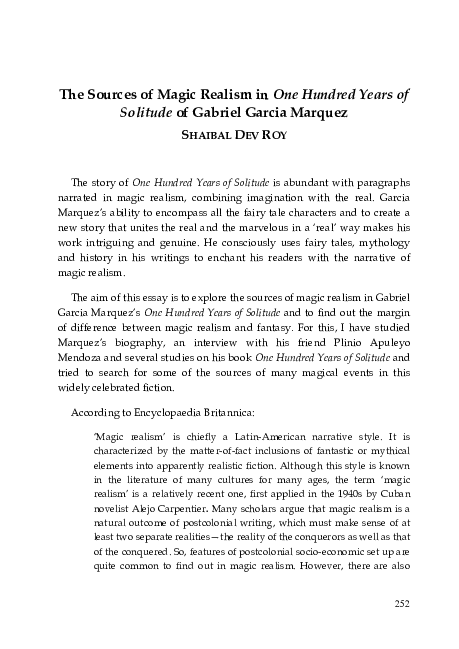 (PDF) Dev Roy, Shaibal. "The Sources of Magic Realism in One Hundred ...