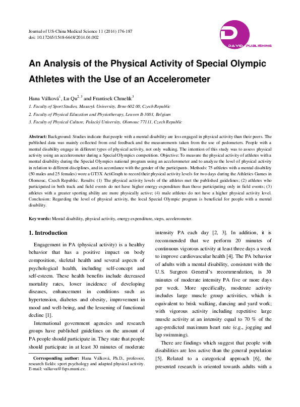 (PDF) An Analysis of the Physical Activity of Special Olympic Athletes ...