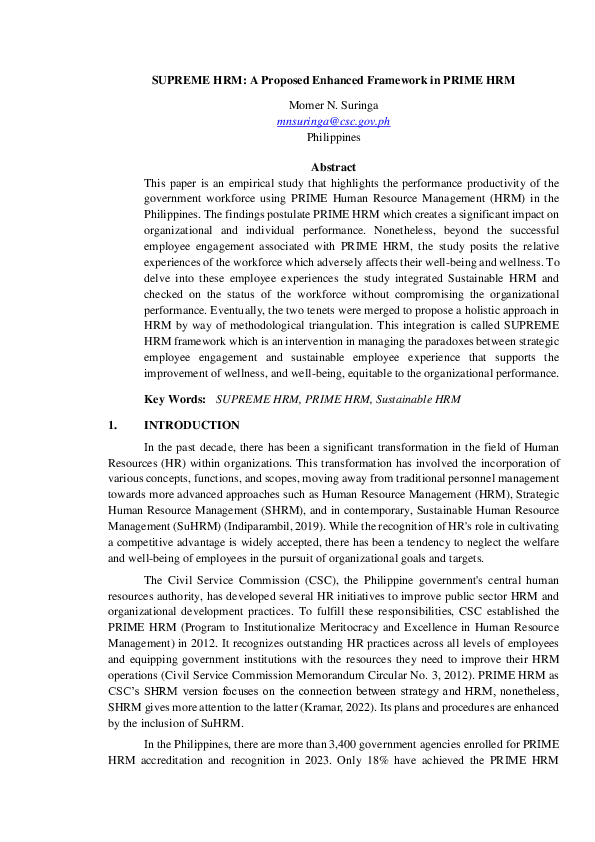 (PDF) SUPREME HRM: A Proposed Enhanced Framework in PRIME HRM