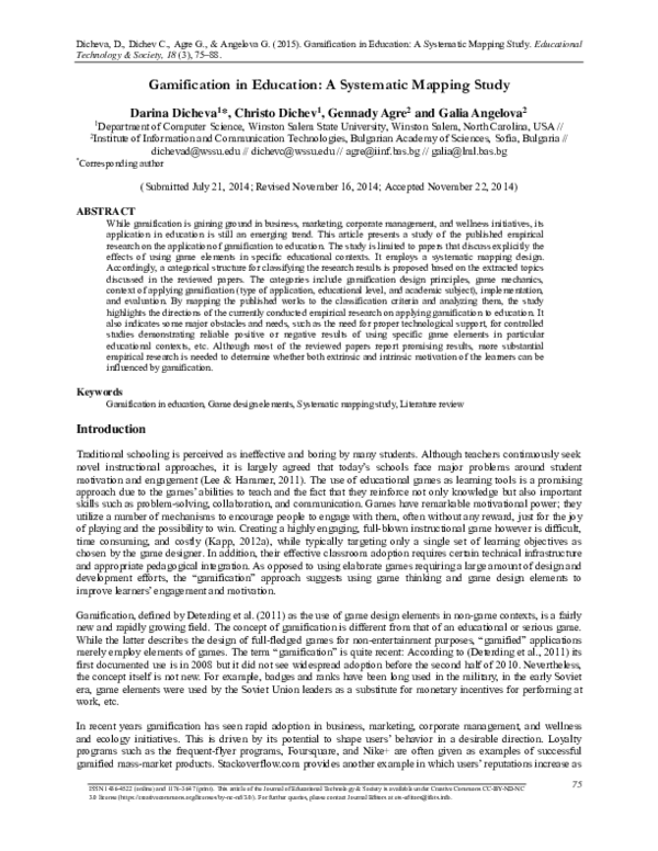 (PDF) Gamification in Education: A Systematic Mapping Study