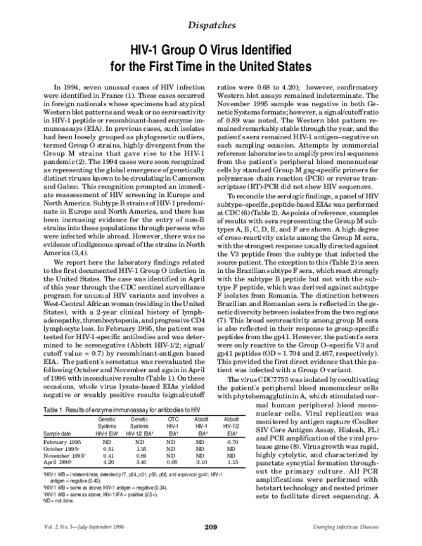 (PDF) HIV-1 Group O Virus Identified for the First Time in the United ...