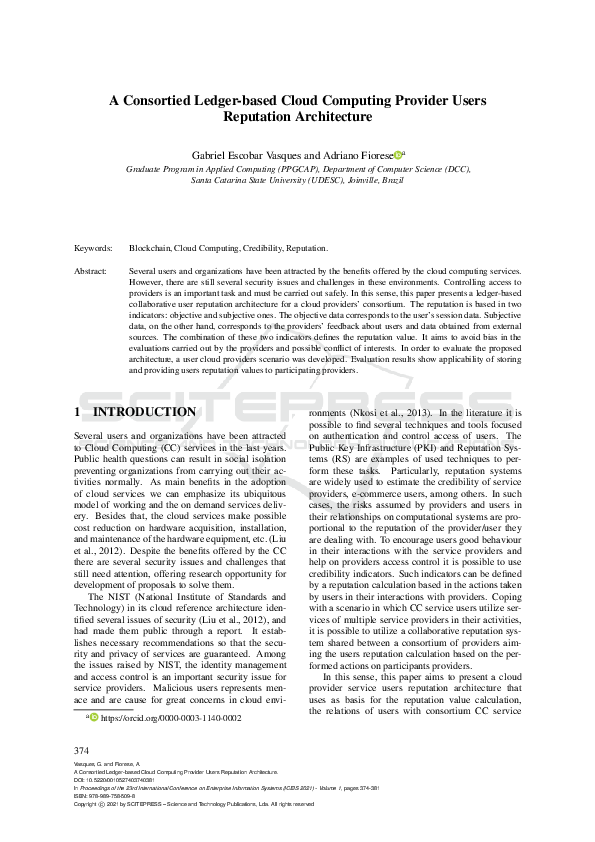 (PDF) Ledger-based User Reputation Architecture for Cloud Providers