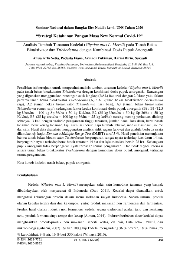 (PDF) Analisis Tumbuh Tanaman Kedelai (Glycine max L. Merril) pada Tanah Bekas Bioaktivator dan ...
