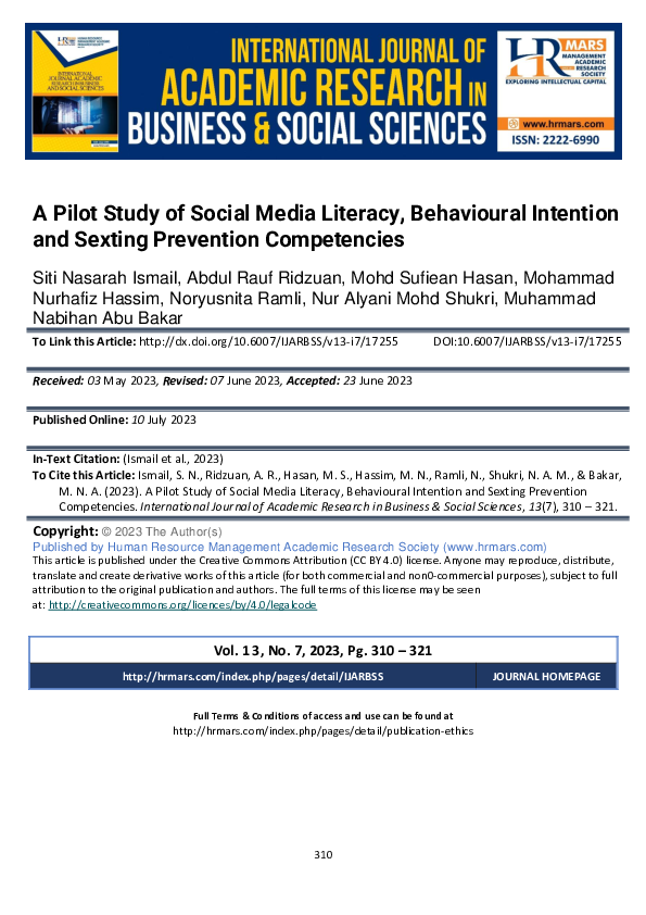 (PDF) A Pilot Study of Social Media Literacy, Behavioural Intention and Sexting Prevention ...