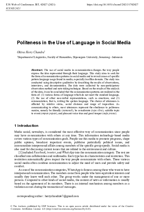 (PDF) Politeness in the Use of Language in Social Media