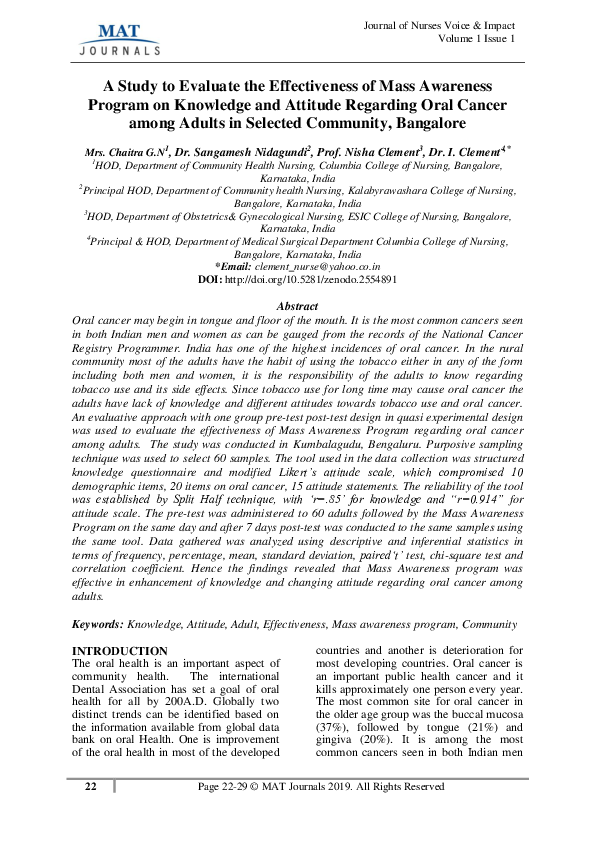 (PDF) A Study to Evaluate the Effectiveness of Mass Awareness Program ...