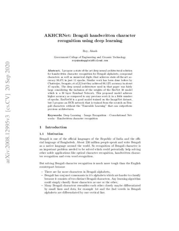 Pdf Akhcrnet Bengali Handwritten Character Recognition Using Deep Learning