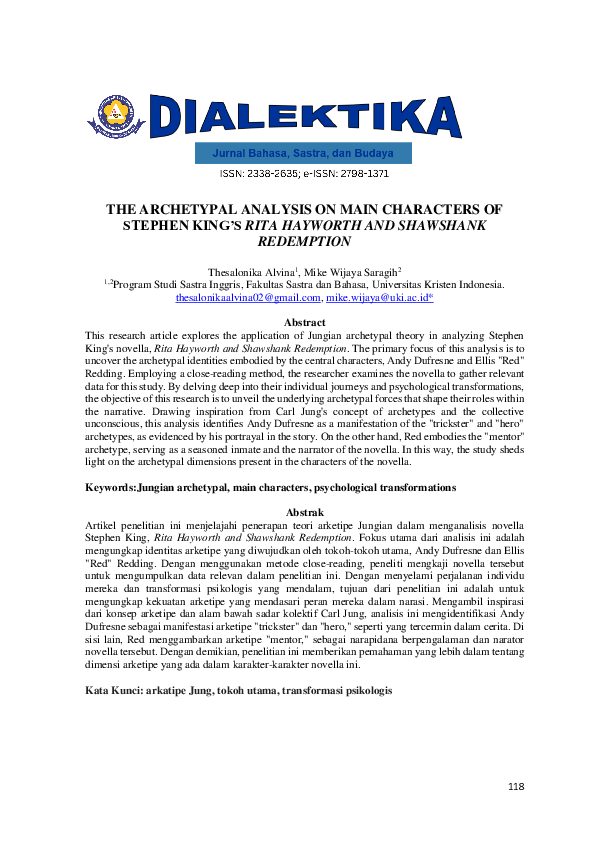 (PDF) The Archetypal Analysis on Main Characters of Stephen King's Rita ...