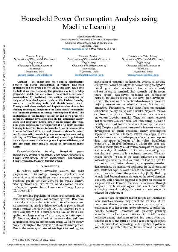 (PDF) Household Power Consumption Analysis using Machine Learning