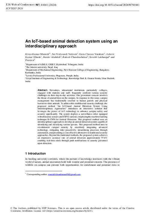 (PDF) An IoT-based animal detection system using an interdisciplinary ...