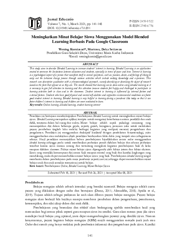(PDF) Meningkatkan Minat Belajar Siswa Menggunakan Model Blended ...