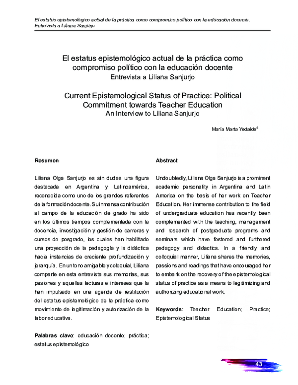 (PDF) El estatus epistemológico actual de la práctica como compromiso político con la educación ...