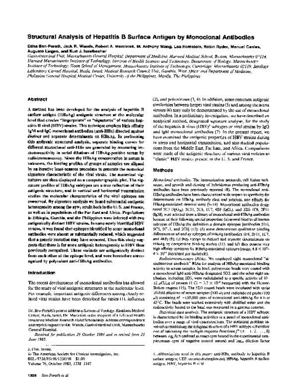 (PDF) Structural Analysis of Hepatitis B Surface Antigen by Monoclonal ...