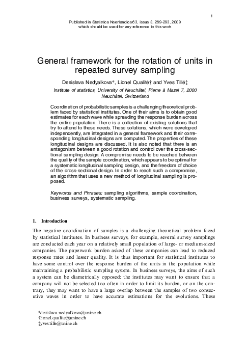 (PDF) General framework for the rotation of units in repeated survey ...