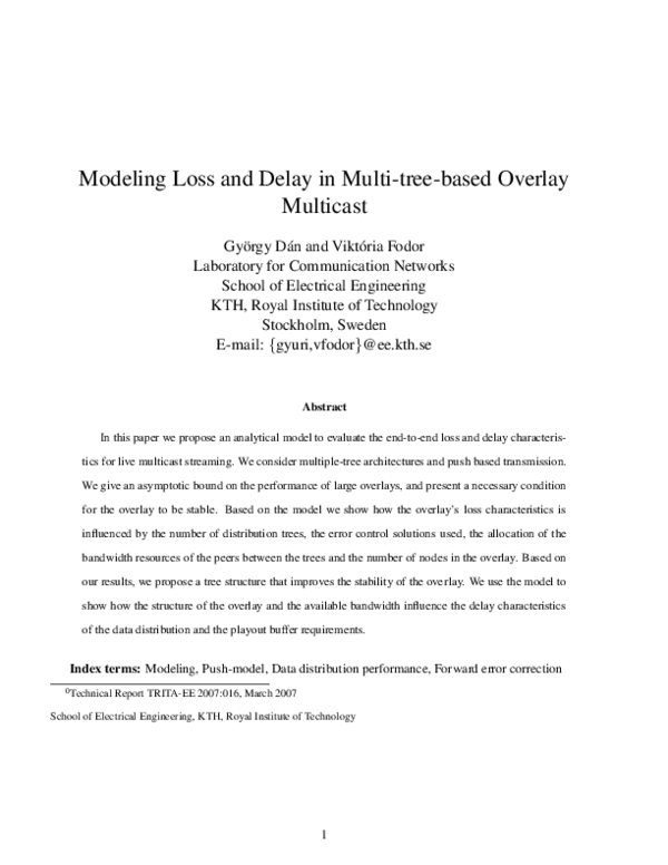 (PDF) Modeling loss and delay in multi-tree-based overlay multicast