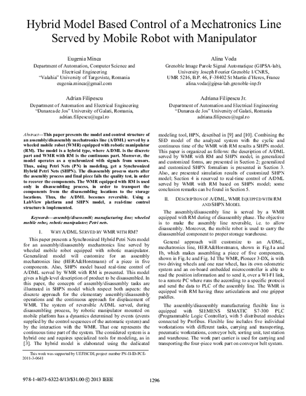 (PDF) Hybrid model based control of a mechatronics line served by mobile robot with manipulator ...
