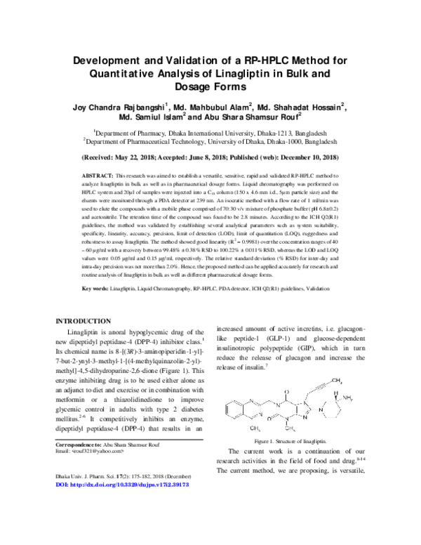 (PDF) Development and Validation of a RP-HPLC Method for Quantitative Analysis of Linagliptin in ...