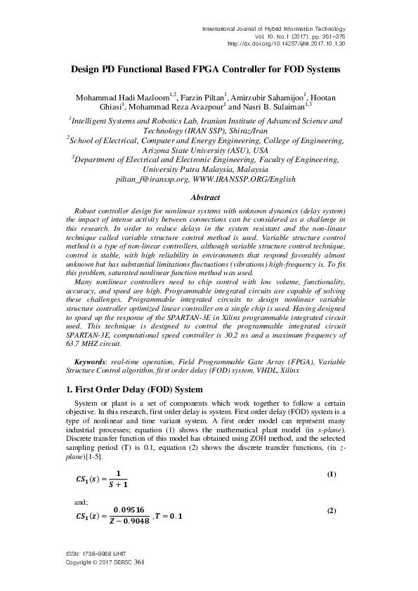 (PDF) Design PD Functional Based FPGA Controller for FOD Systems