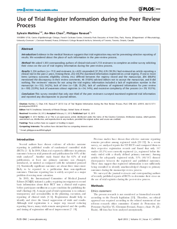 (PDF) Use of Trial Register Information during the Peer Review Process
