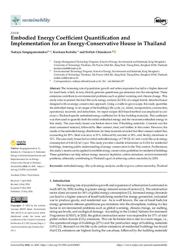 (PDF) Embodied Energy Coefficient Quantification and Implementation for ...