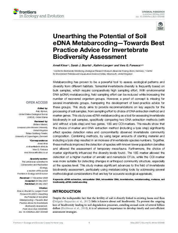 (PDF) Unearthing the Potential of Soil eDNA Metabarcoding—Towards Best ...