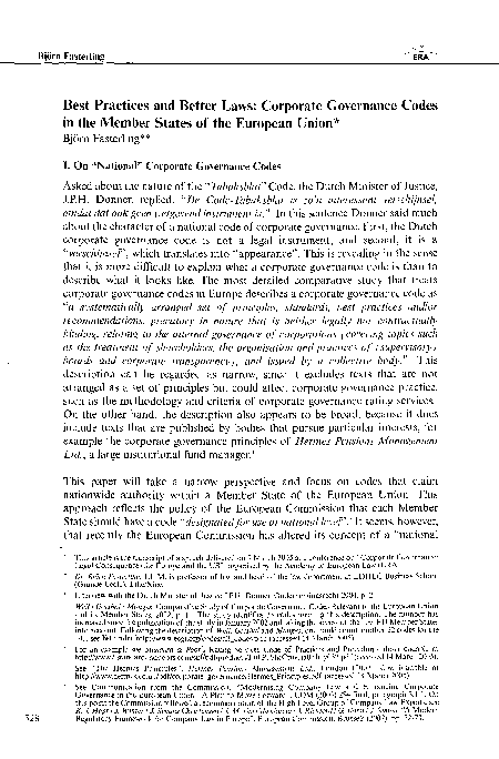 (PDF) Best practices and better laws: Corporate governance codes in the ...