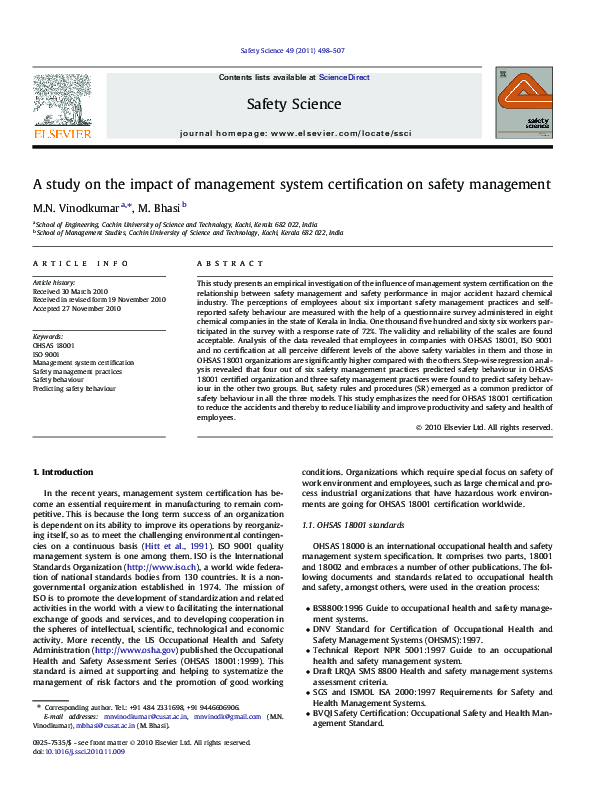 (PDF) A study on the impact of management system certification on ...