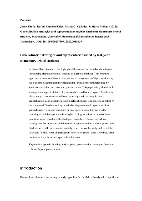 (PDF) Generalization strategies and representations used by final-year elementary school students