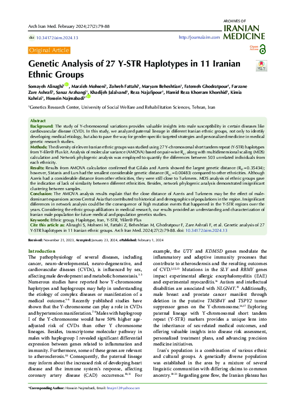 (PDF) Genetic Analysis of 27 Y-STR Haplotypes in 11 Iranian Ethnic ...