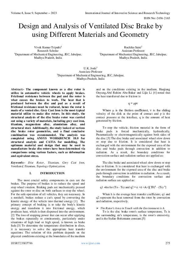 (PDF) Design and Analysis of Ventilated Disc Brake by using Different ...