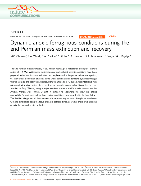 (PDF) Dynamic anoxic ferruginous conditions during the end-Permian mass extinction and recovery