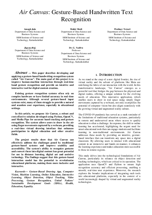 (PDF) Air Canvas: Gesture-Based Handwritten Text Recognition
