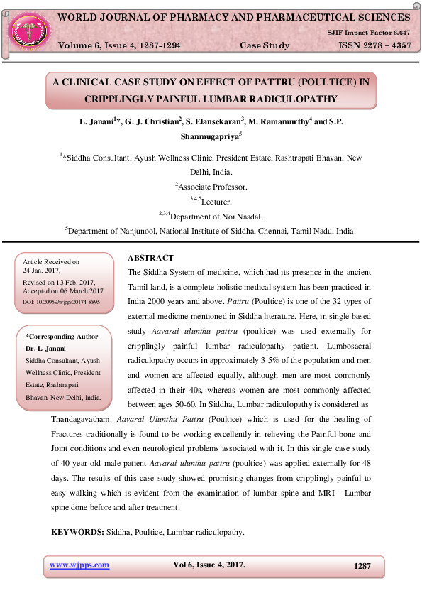 (PDF) A CLINICAL CASE STUDY ON EFFECT OF PATTRU (POULTICE) IN ...