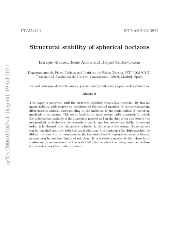 (PDF) Structural stability of spherical horizons