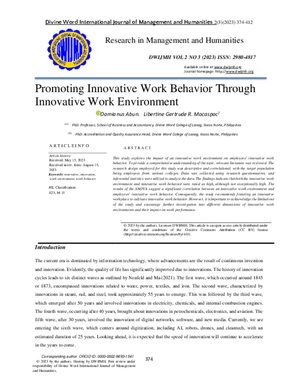 (PDF) Promoting Innovative Work Behavior Through Innovative Work ...